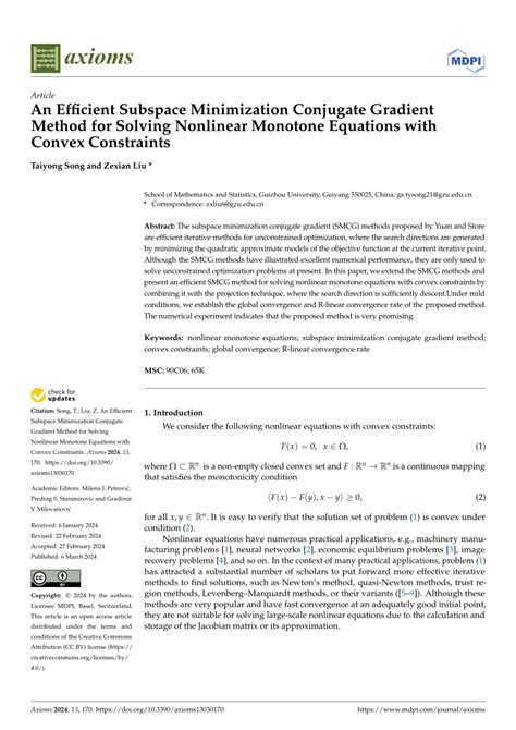 pdf an efficient subspace minimization conjugate gradient method for solving nonlinear