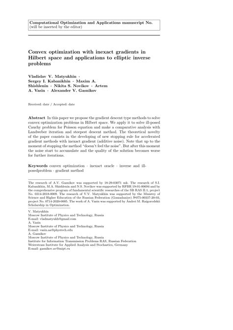 pdf convex optimization with inexact gradients in hilbert space and applications to elliptic