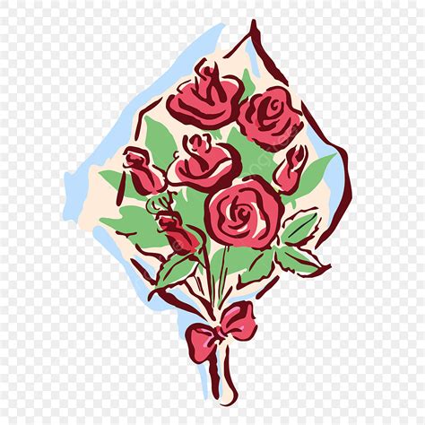 Rose Flower Bouquet Clipart Vector Hand Drawn Flower Cute Cartoon Rose Bouquet Material Hand