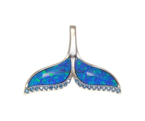 Sterling Silver Hawaiian Blue Topaz Opal Whale Tail Slider Pendant