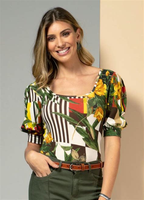 Blusa Floral Amarelo Mangas Bufantes Quintess