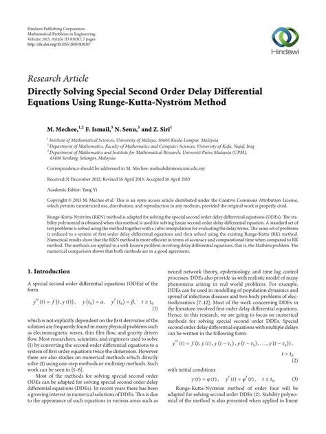 pdf directly solving special second order delay differential equations using runge kutta