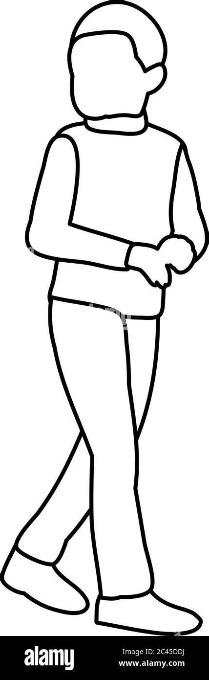 boceto líneas simples el niño está caminando Imagen Vector de stock