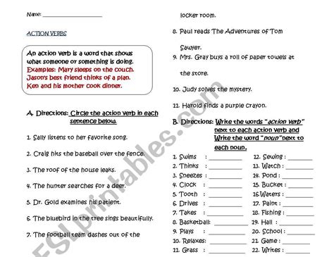English Worksheets IDENTIFYING NOUN AND VERB