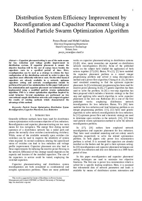 pdf distribution system efficiency improvement by reconfiguration and capacitor placement