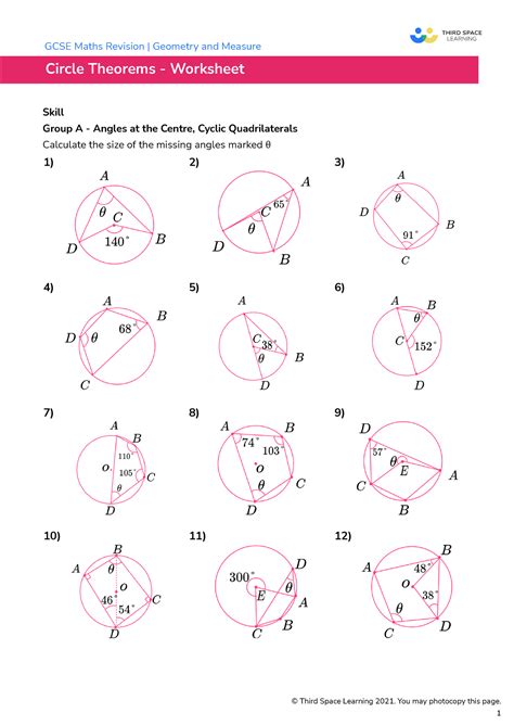 Third Space Learning Circle Theorems GCSE Worksheet Circle Theorems