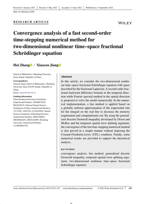 convergence analysis of a fast second‐order time‐stepping numerical method for two‐dimensional