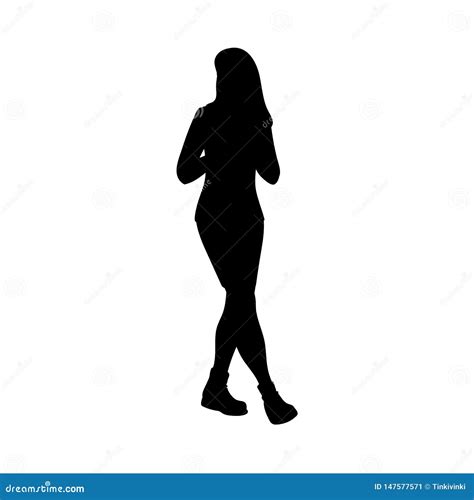 Girl With Long Hair Taking A Walk Looking Away Black Silhouette On