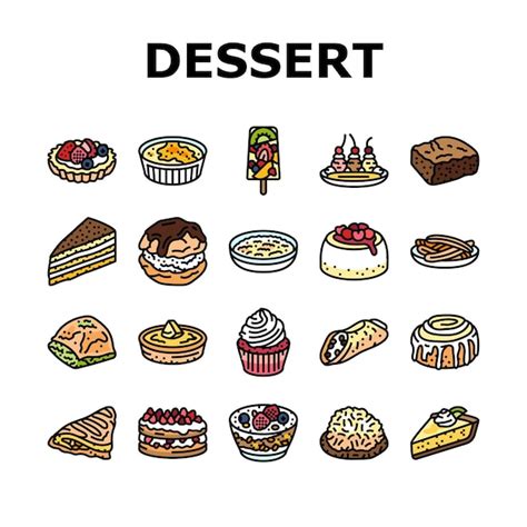 Postre Comida Dulce Pastel Dulces Iconos Conjunto Vector Vector Premium