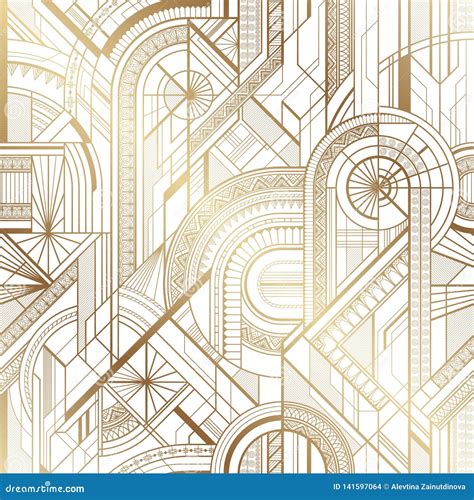 Seamless Art Deco Geometric Gold And White Pattern Stock Vector