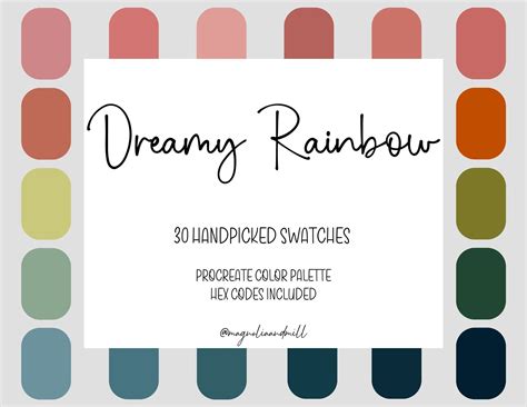 Dreamy Rainbow Procreate Color Palette Color Swatches Rainbow