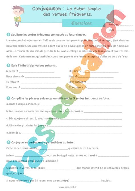Le Futur Simple Des Verbes Fr Quents Exercices De Conjugaison Pour Le