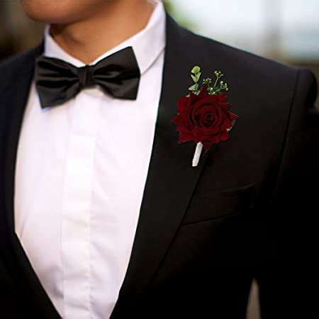 Amazon Latious Wedding Flower Boutonniere Red Groom Rose