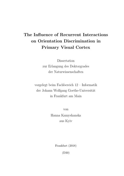 pdf the influence of recurrent interactions on orientation discrimination in primary visual cortex