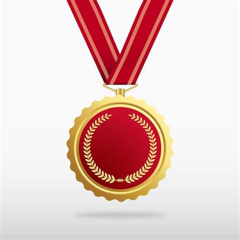 Elegante Medalha Vermelha Dourada Fita De Ouro Vermelho Vetor Premium