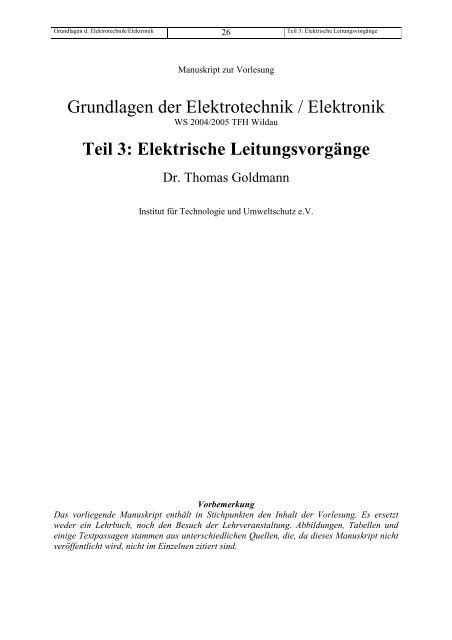 Grundlagen Der Elektrotechnik Elektronik Teil 3 Elektrische