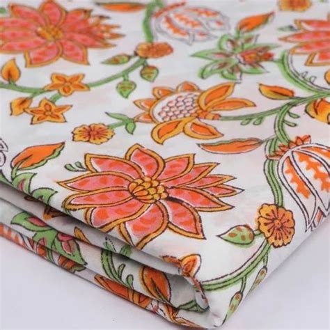 Hand Block Printed Cotton Fabric Exporter Floral Multicolour At Rs