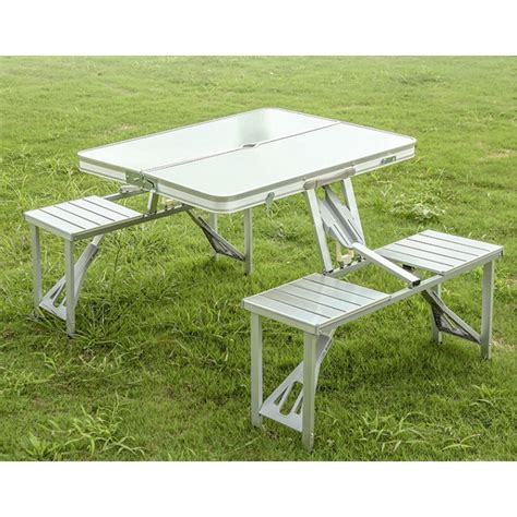 Mesa Camping Dobr Vel Alum Nio Tipo Maleta Banquetas Escorrega