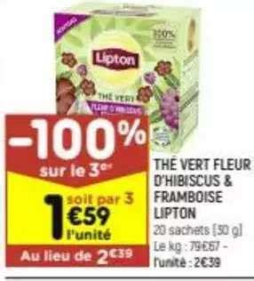 Promo Thé Vert Fleur D hibiscus Framboise Lipton chez Leader Price