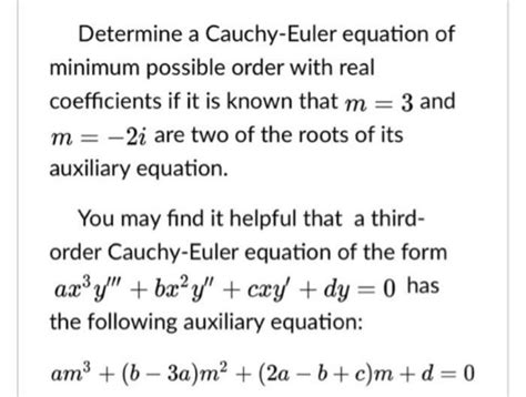 solved determine a cauchy euler equation of minimum possible