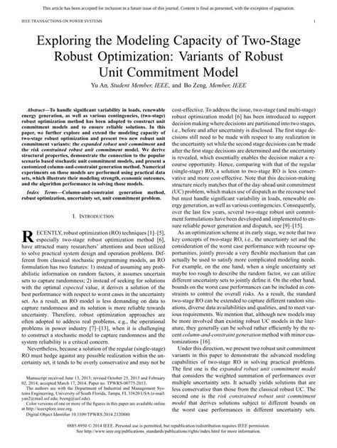 pdf exploring the modeling capacity of two stage robust optimization variants of robust unit