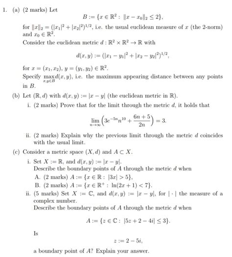 solved 1 a 2 marks let b {x∈r2 ∥x−x0∥2≤2} for