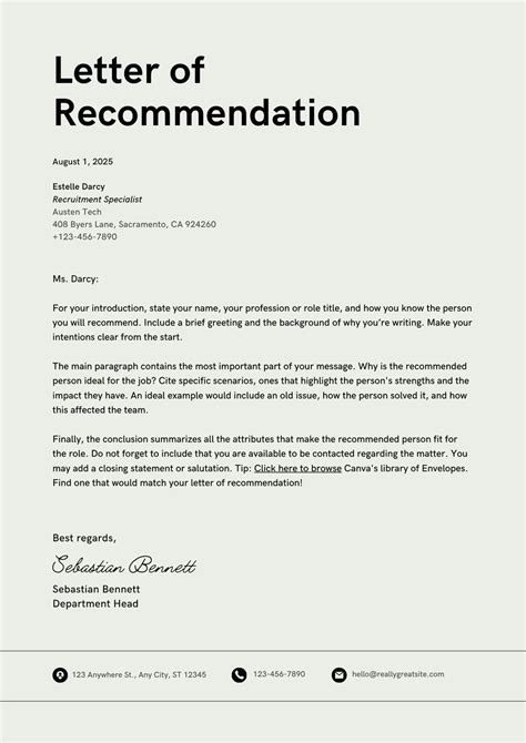 Simple Letter Of Recommendation For Work
