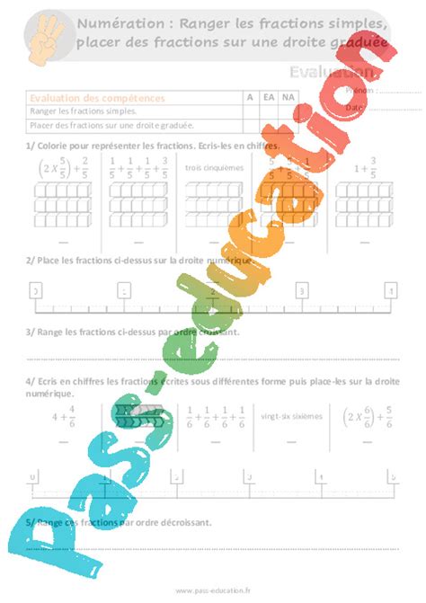 Evaluation Fractions Cycle 3 Bilan et controle corrigé pdf à imprimer