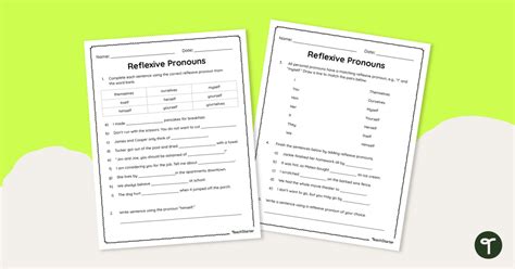 Reflexive Pronoun Worksheet Teach Starter