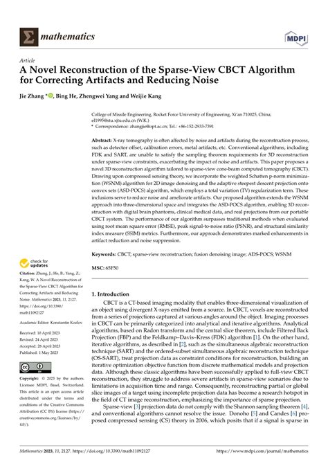 pdf a novel reconstruction of the sparse view cbct algorithm for correcting artifacts and