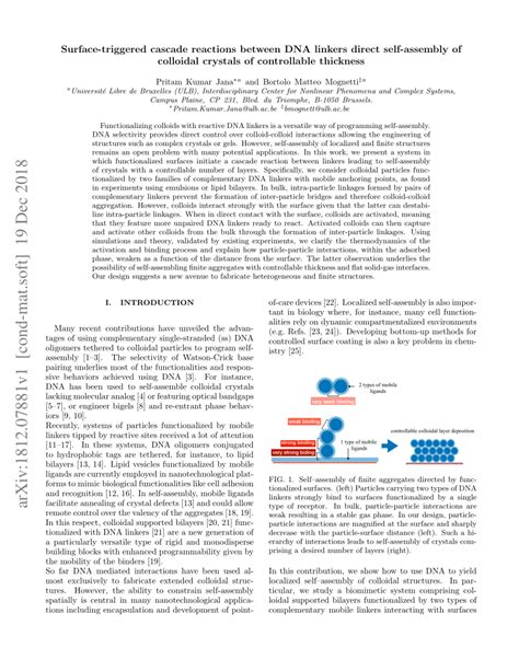 pdf surface triggered cascade reactions between dna linkers direct self assembly of colloidal