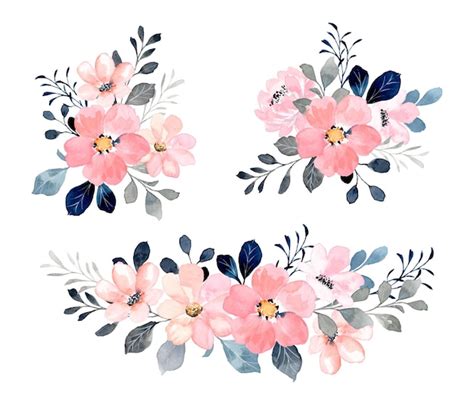 Colecci N De Ramo Floral Rosa Con Acuarela Vector Premium