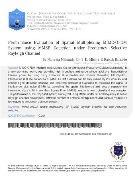 pdf performance evaluation of spatial multiplexing mimo ofdm system using mmse detection under