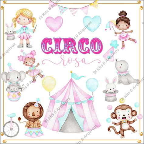 Kit Digital Circo Rosa Aquarelado Elo Produtos Especiais