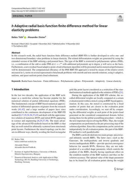 pdf h adaptive radial basis function finite difference method for linear elasticity problems