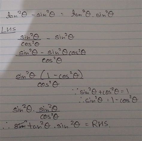 Prove That Tan Squared Theta Minus Sin Square Theta Is Equal To Tan