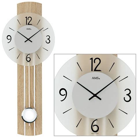 AMS 7274 Wanduhr Quarz Mit Pendel Holz Sonoma Optik Pendeluhr