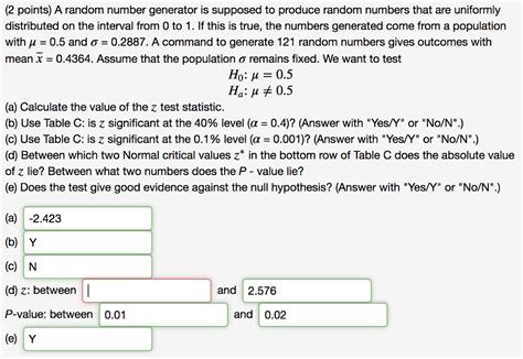 solved a random number generator is supposed to produce