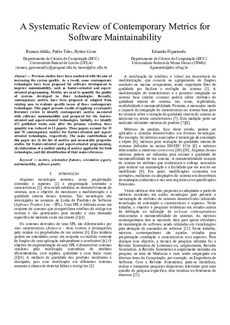 pdf a systematic review of contemporary metrics for software maintainability ramon s abilio