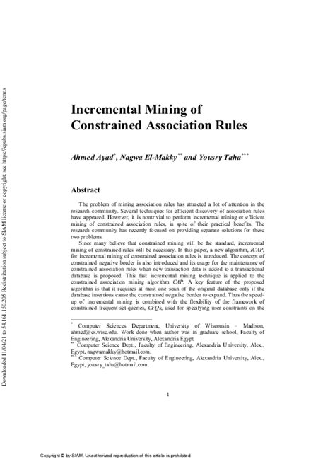 pdf incremental mining of constrained association rules ahmed ayad