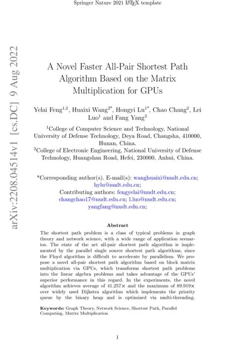 a novel faster all pair shortest path algorithm based on the matrix multiplication for gpus deepai