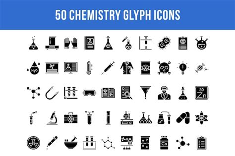 50 iconos de glifos de química Vector Premium