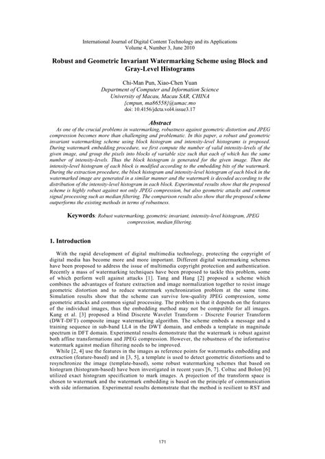 pdf robust and geometric invariant watermarking scheme using block and gray level histograms