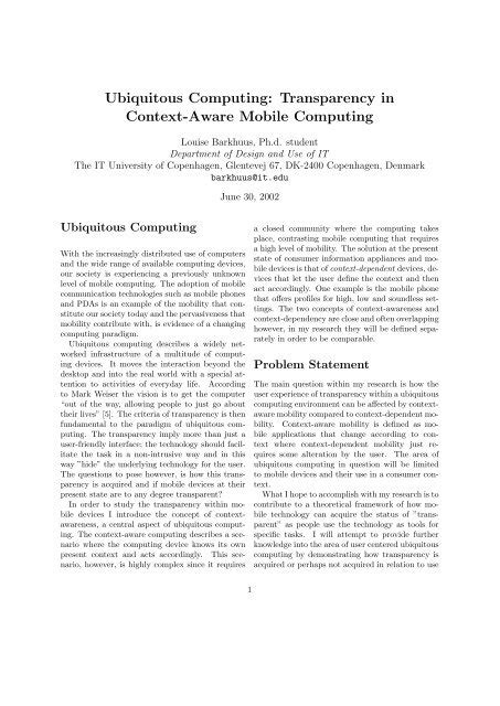 ubiquitous computing transparency in context aware mobile