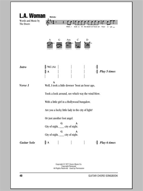 L A Woman By The Doors Sheet Music For Guitar Chords Lyrics At Sheet