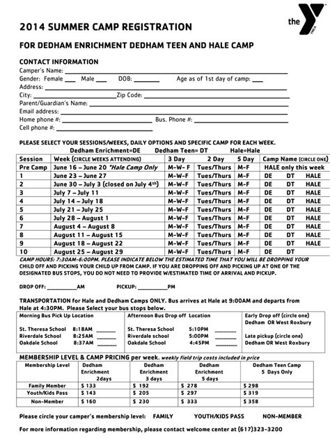 Summer Camp Form Template