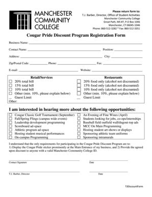 Fillable Online Mcc Commnet Cougar Pride Discount Program Registration