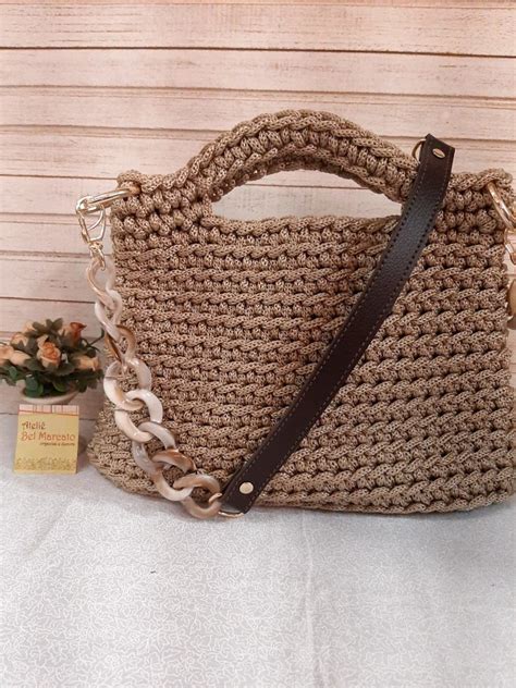 Bolsa de Crochê de Fio Náutico Alça e Detalhe Elo7