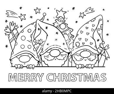 Page De Livre De Coloriage De Gnomes De No L Carte De Coloriage Joyeux