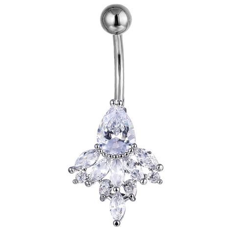 Kaufe Neue Zirkon Mode Edelstahl Nabel Piercing Blume Anhänger Bauch